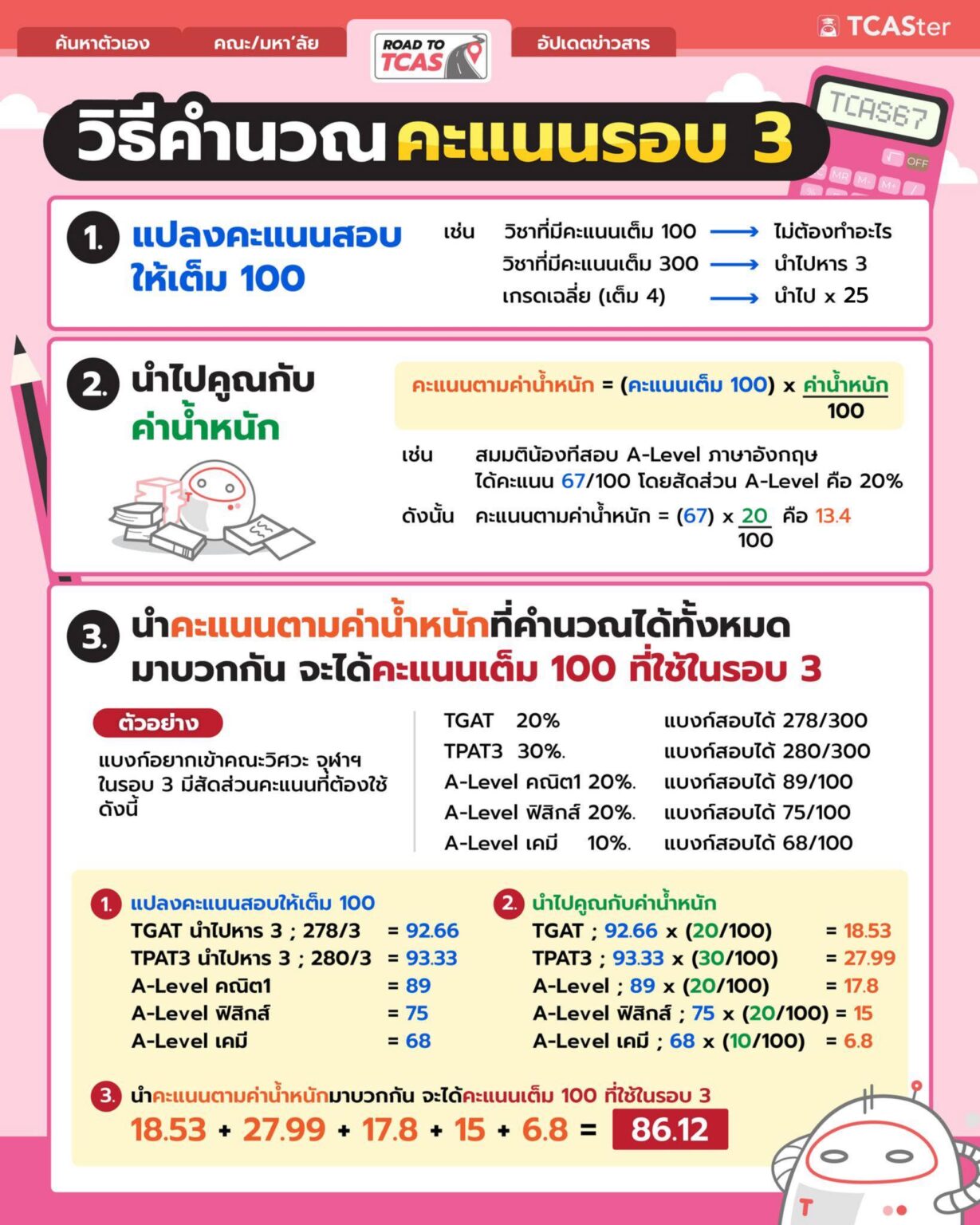 วิธีคำนวณคะแนนรอบ 3 ที่ #DEK68 ห้ามพลาด! - TCASter